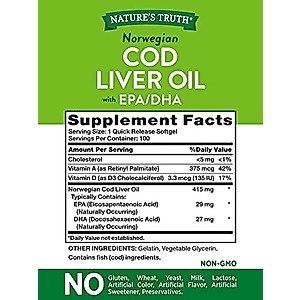 Nature's Truth Norwegian Cod Liver Oil Dietary Supplement - 100 Softgels, Pack of 6