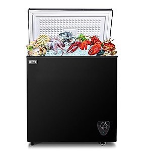 5.0 Cu. Ft Deep Freezer WANAI Chest Freezer Small Freezers with Storage Basket Top Open Door Mini Compact Freezer 7 Temperature Control for Home Garage Apartment Kitchen Office Black