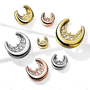 Pierced Owl Rose Gold Tone Floral Filigree Crystal Center Saddle Spreader Ear Gauges in 316L Stainless Steel, Sold as A Pair (10mm (00GA))