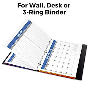 Dunwell Small Wall Calendar 2023-2024 - (Blue, 8.5x11"), Use Now to June 2024, Monthly Calendar for Notebook, Three Hole Punched, Use with Binder Folder, Desk or Wall, or Desktop Calendar 2023 2024