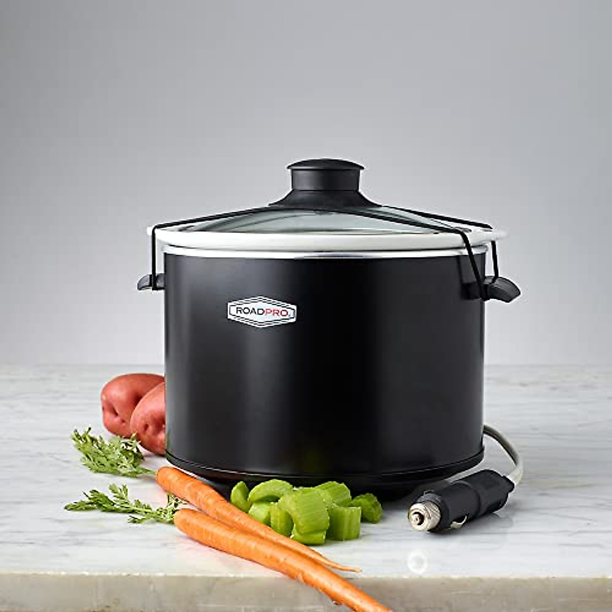 RoadPro-RPSL-350 Quart Slow Cooker, Auto Travel, 12V, White, 1.5 Quart