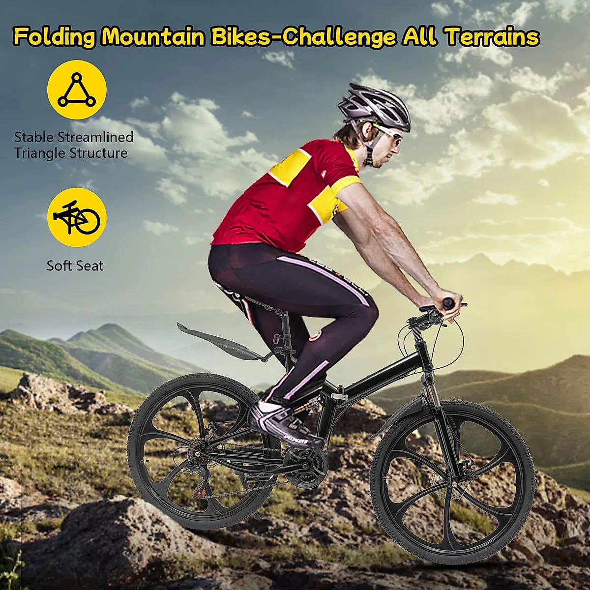 TBVECHI Folding Bike, 21 Speed 26 Inch Folding Mountain Bikes for Women and Men with Double Disc Brakes, High-Carbon Steel Frame, Adjustable Height, Load Capacity 330.69lbs