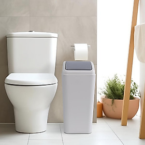 Asking 4.5 Gallon Small Trash Can with Swing-top Lid, 3-Pack Swing Plastic Waste Bin, Gray