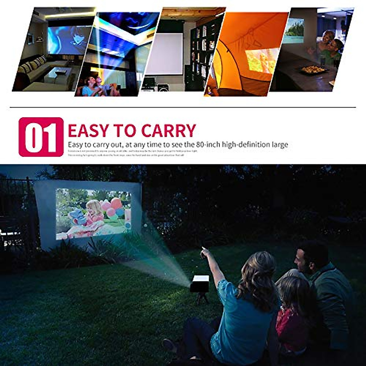 Mini Movie Projector, 24-60 Inches Screen 1080P Portable Projector Compatible with USB| Laptop| Phone, Built-in Speaker, LED Light Source, Electronics Tech Gadgets, Mini TV, Cool Stuff (Black)