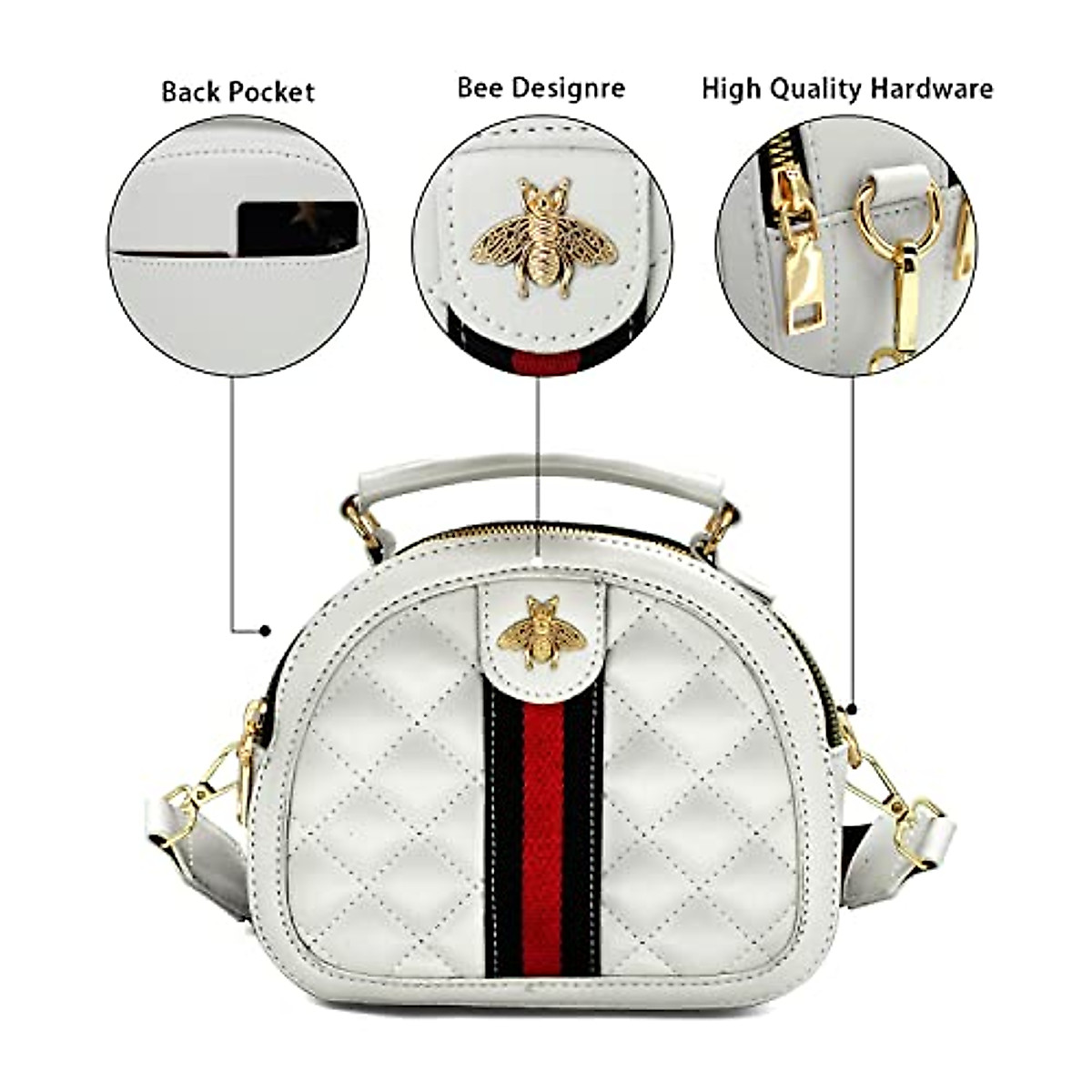 Beatfull Designer Bee Crossbody Bags for Women Stylish Round Quilted Shoulder Purse Small Leather Top Handle Cross Body Handbag
