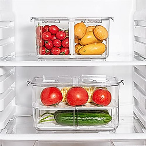 Slideep Food Storage Containers Fridge Produce Saver, Stackable Refrigerator Organizer Keeper Foldable lid with Removable Drain Tray for Produce, Fruits, Vegetables 2800 ml - 2 Pack