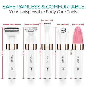 VOGOE Electric Razors for Women 5 in 1 Bikini Trimmer Rechargeable Lady Foil Shaver for Leg Underarms Face, Wet and Dry Body Hair Removal, Cordless Waterproof ES500