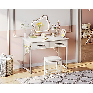 AODK Vanity Desk with 2 Fabric Drawers, 32 Inch Makeup Vanity Without Mirror, Small White Vanity Desk for Bedroom, Makeup Vanity Table with Chair, Kids Girls Vanity Set, White