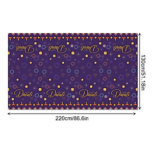 KYMY 3pcs Happy Diwali Table Covers with 86.6" X51.18", India Festival of Lighting Tablecloths, Rectangle Plastic Diwali Tablecovers for India Festival Deepawali Party Kitchen Dining Decoration