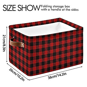 Christmas Red Buffalo Plaid Storage Basket Fabric Laundry Baskets Winter Holiday Decorations Storage Boxes Organizer Bag for Baby Cloth Dog Toy Book Storage Cubes Shelf Closet Bins 16×12×8 Inches