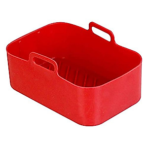 Ferenu Air Fryer Silicone Pot for Ninja Foodi Dual DZ201 Reusable Silicone Air Fryer Liner Rectangle Air Fryer Basket for Ninja 8 QT Air Fryer Easy Cleaning Food Safe Air Fryer Accessories (Red)