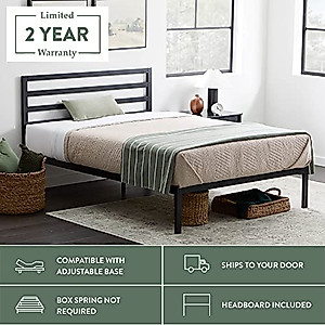 Edenbrook Cassidy Metal Platform Bed Frame with Metal Headboard - Box Spring Not Required - Wood Slat Support, Black, King