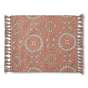 Threshold Set of 2 Native Pattern Placemats with Knotted Fringe and One Dish Mat