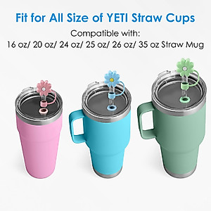 ERKOON Silicone Spill Stopper Set Compatible with YETI Straw Cup 16oz/20oz/24oz/25oz/26oz/35oz, flower yeti straw topper, Straw Protectors, Including 4 Straw Cover Topper Cap, 4 Leak Proof Stopper