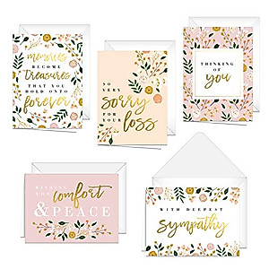 Canopy Street Modern Floral Sympathy Cards / 25 Sympathy Cards / 5 Floral Thinking Of You Greeting Card Designs / 4 5/8" x 6 1/4" Condolences Note Cards
