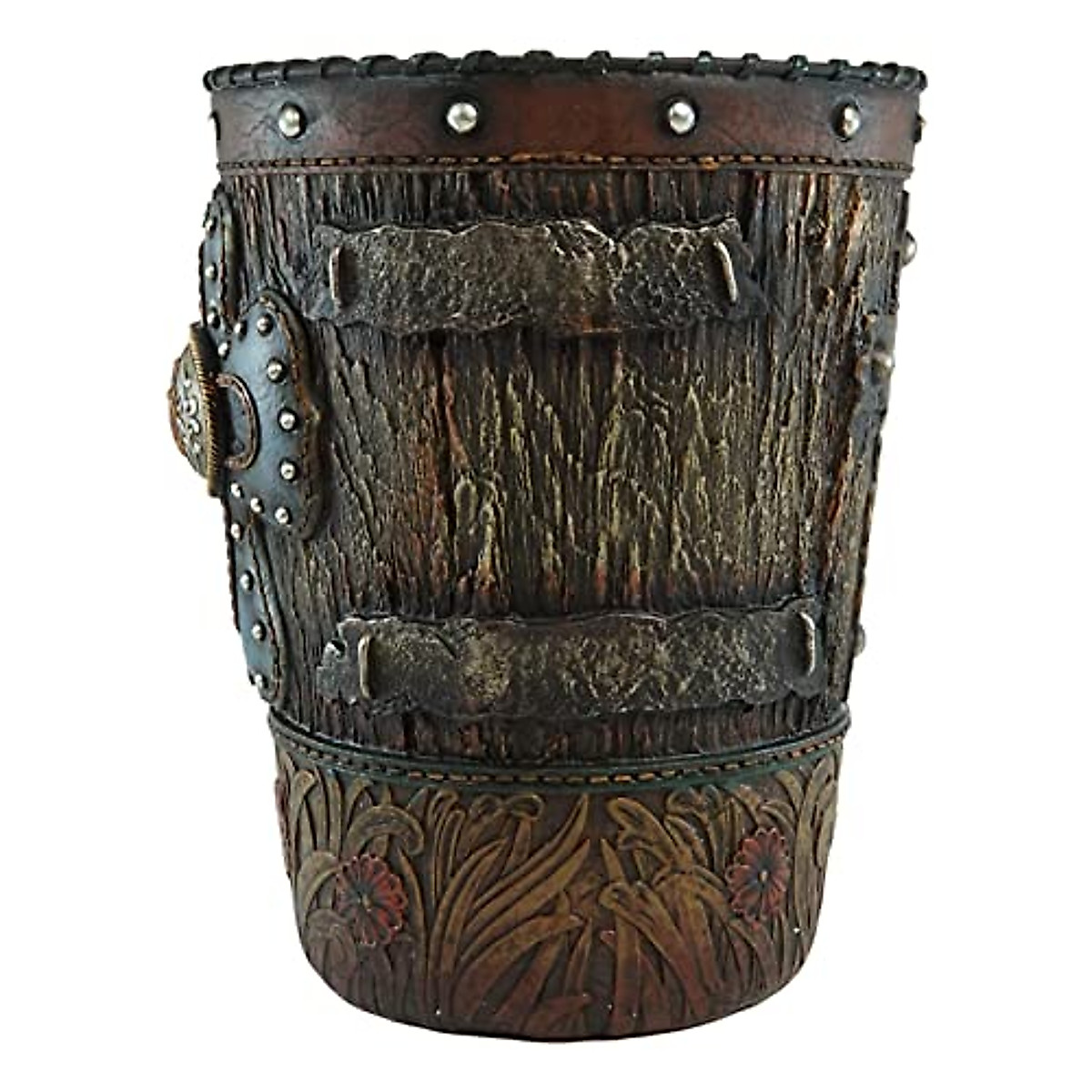 Ebros Gift Rustic Western Old World Country Blue Cross with Concho and Nailheads in Faux Distressed Wood Finish with Floral Patterns (Dry Waste Basket Trash Bin)
