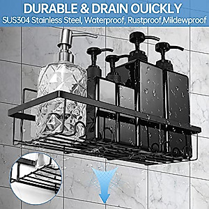 2 Pack Shower Caddy Shelf Organizer,Adhesive Shower Caddy,Rustproof Shower Shelves,Wall Mounted Shower Rack,Stainless Steel Bathroom Shower Organizer for Inside Shower Storage,No Drilling,Black