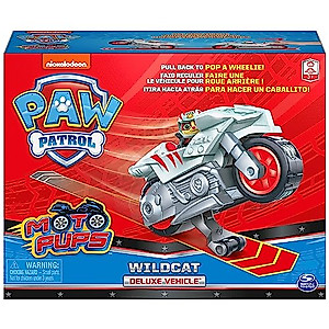 Paw Patrol, Moto Pups Wildcat’s Deluxe Pull Back Motorcycle Vehicle with Wheelie Feature and Toy Figure