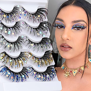 Glitter Lashes Colored False Eyelashes Wispy Lashes 5 Pairs Dramatic Lashes Cat Eye Festival Lashes Pack 5 Style by Zegaine