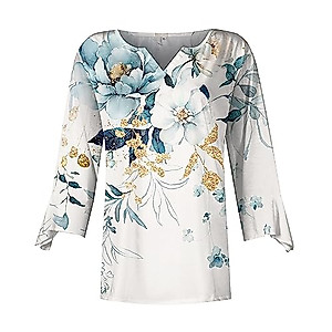 Western Tank Tops for Women 3/4 Length Sleeve T Shirts for Women 2023 Ladies Trendy Summer Tops Boho Floral Printed Tunic Blouses Loose Comfy Tees White M