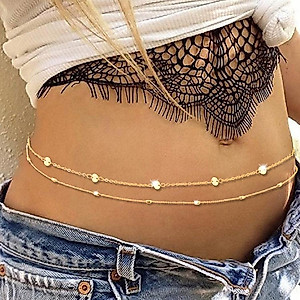 Cosydays Boho Sequins Belly Chain Gold Beads Waist Chains Layered Beach Bikini Waist Jewelry Accessories for Women and Girls