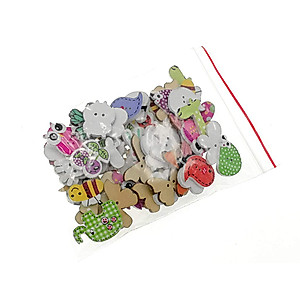 Kinteshun Wooden Buttons Natural Wood 2-Holed Fastener Buttons for Sewing Knitting Handcraft(100pcs,Assorted Cartoon Animals Printing Patterns)