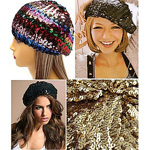 CHUANGLI Sparkly Sequins Beret Hat Glitter Mermaid Cap for Dancing Party Fancy Dress Black