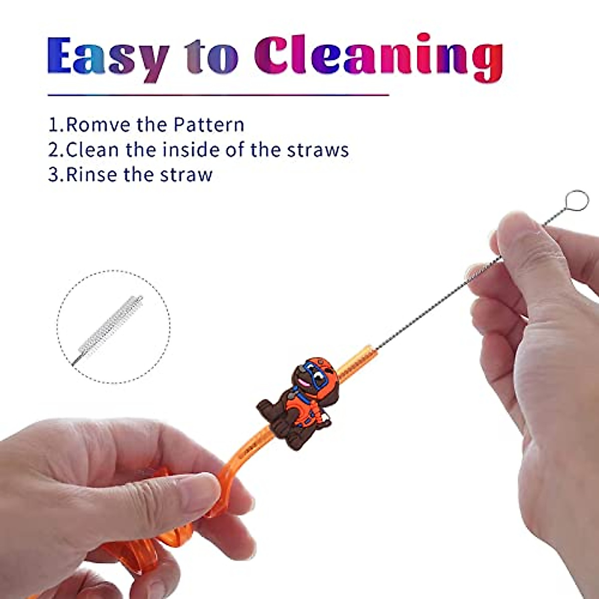 Paw Dog Party Supplies,JOUNYKOL 24Pcs Plastic Drinking Straws 8 Designs Great for Kids Boys Girls Gifts as Theme Party Decorations and Birthday Party Supplies with 2 Cleaning Brushes