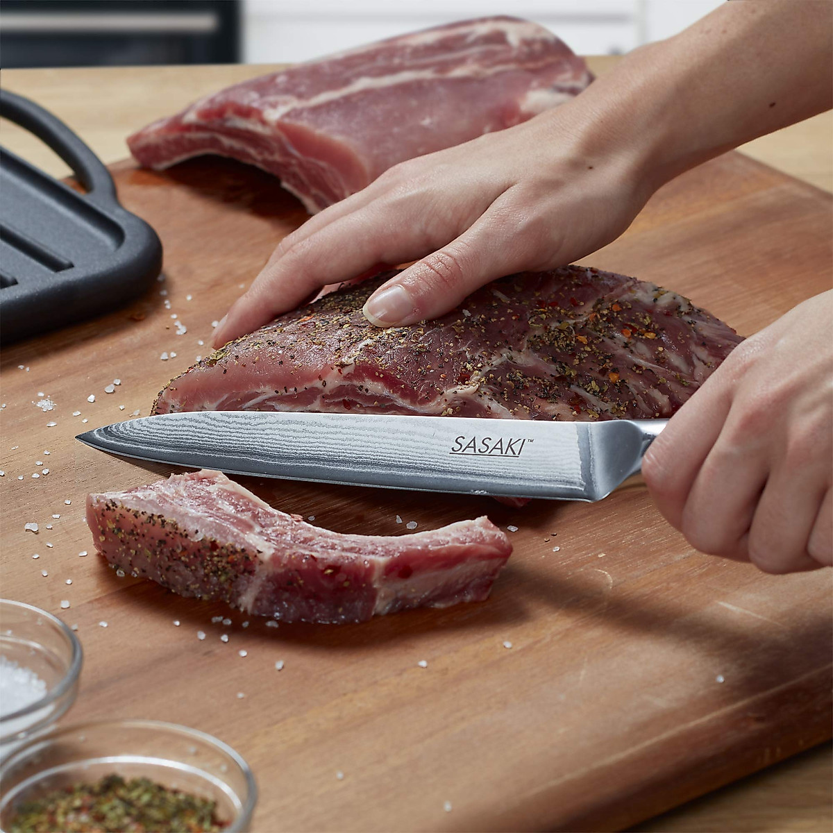 Sasaki Masuta Japanese AUS-10 Stainless Steel Slicing Knife with Locking Sheath, 8-Inch, Black