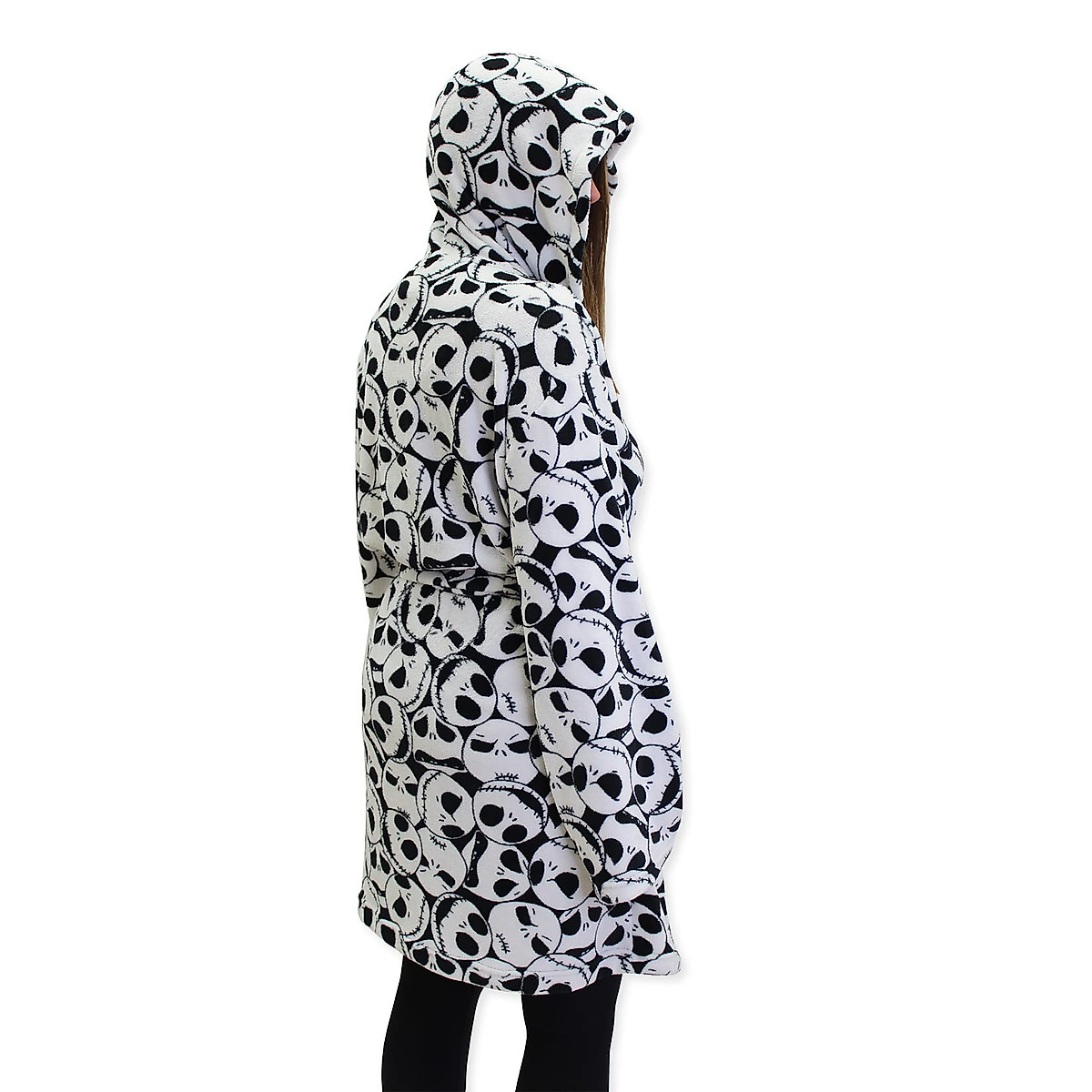 The Nightmare Before Christmas Jack Skellington Adult Plush Hooded Fleece Robe (Small/Medium, White)