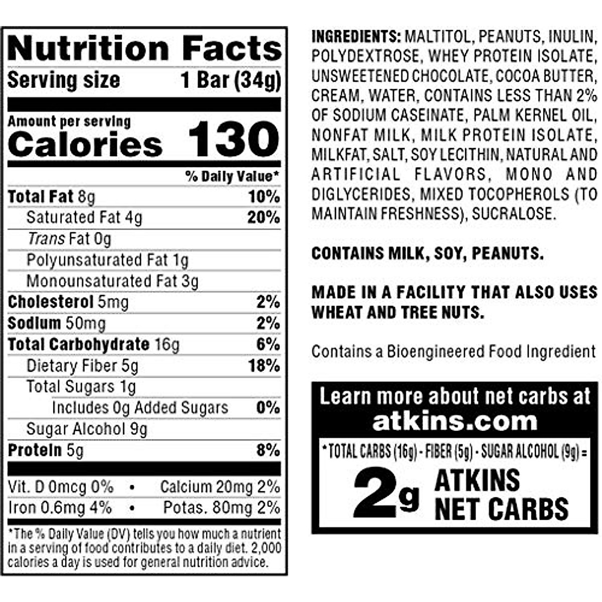 Atkins Endulge Caramel Nut Chew Bar, Dessert Favorite, 1g Sugar, Good Source of Fiber, Low Sugar, 10 Count