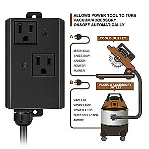 Automatic Vacuum Switch for Power Tools, Etoolcity Unique Current Sensing Technology to Delay Vacuum On to Prevent Circuit Overload, Eliminating Circuit Breaker Tripping
