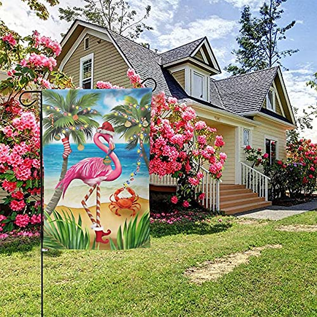 Mr.Tom Merry Christmas Flamingo Garden Flag Double Sided Outdoor Garden Yard Banner Decoration Size 12.5"X18"