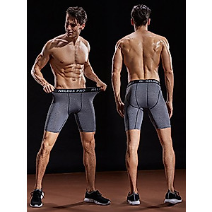NELEUS Men's Spandex Compression Shorts Athletic Workout Running Performance Baselayer,3 Pack,047,Black,Grey,White,US S,EU M