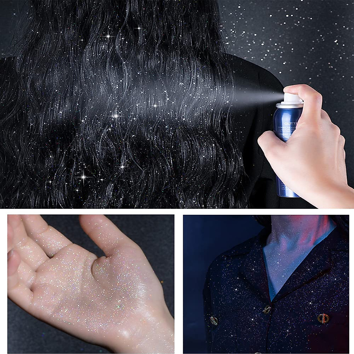Body Glitter Spray,Glitter Spray for Hair and Body,Glitter Hair Spray for Clothes,Long-Lasting Body Shimmer Spray Suitable for Stage,Festival Rave and Makeup Prom-60ML