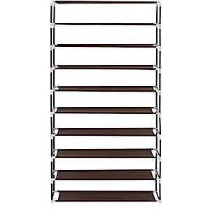 Shoe Rack 10 Tier Shoes Cabinet Storage Organizer Closet with Dustproof Nonwoven Fabric Cover r, Store up to 45 Pairs of Shoes (Dark Brown Extra-Wide)