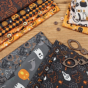 CEYOU Zyoug 12pcs 18x 10.5 inches (46 x 27 cm) 100 percent Cotton Fabric with 12 Different Pattern, Precut Fat Eighth Bundle Fabric for Patchwork DIY Craft Sewing (Halloween Pattern)