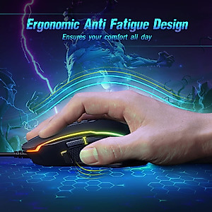 Wired Gaming Mouse, Ergonomic USB Computer Mouse with 8 Programmable Buttons, Optical Game Mouse with 16.8 Million Chroma RGB Backlights and 7 Light Modes, Adjustable 7200DPI for Windows PC Gamers
