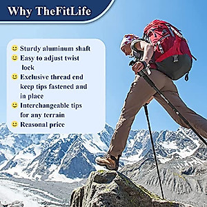 TheFitLife Nordic Walking Mountaineering Anti Shock Hiking Trekking Walking Trail Poles, 2-Pack, Folding Collapsible Alpenstocks, Ultralight for Travel Mountaineering