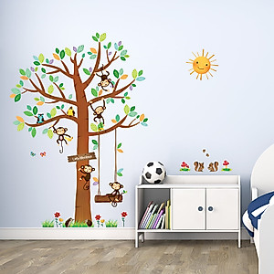 DECOWALL SG-1401P1402 9 Little Monkeys Tree and Height Growth Chart Kids Wall Stickers Wall Decals Peel and Stick Removable Wall Stickers for Kids Nursery Bedroom Living Room