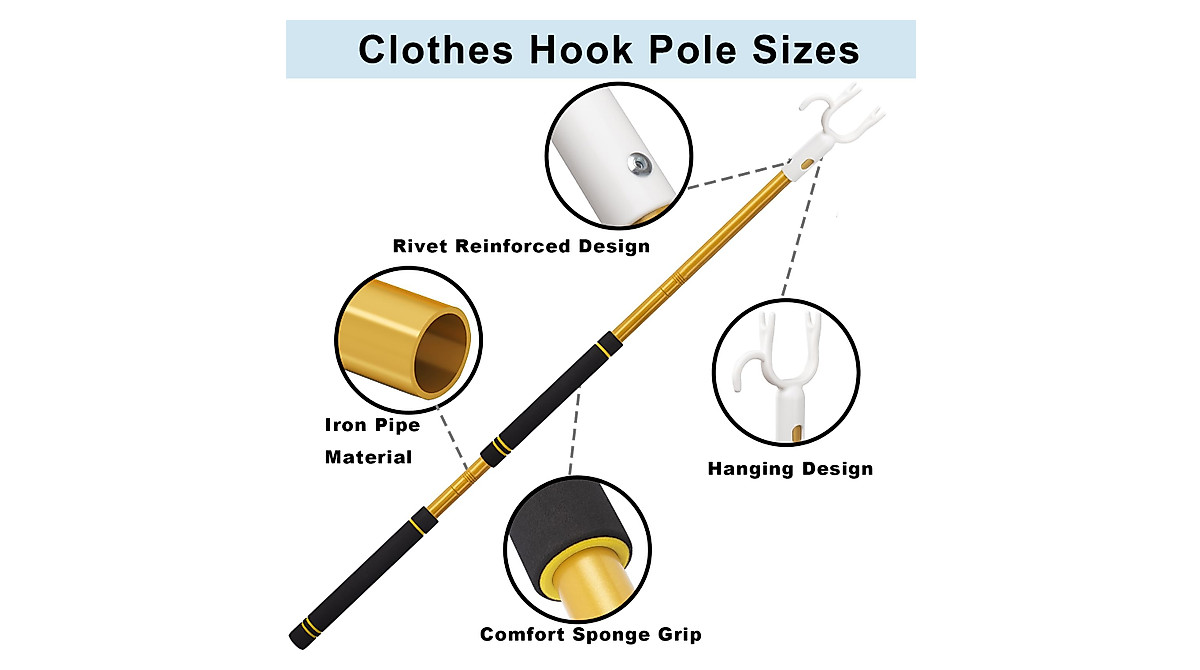 Greeily Clothes Hanger Hook - Extendable Reach Pole