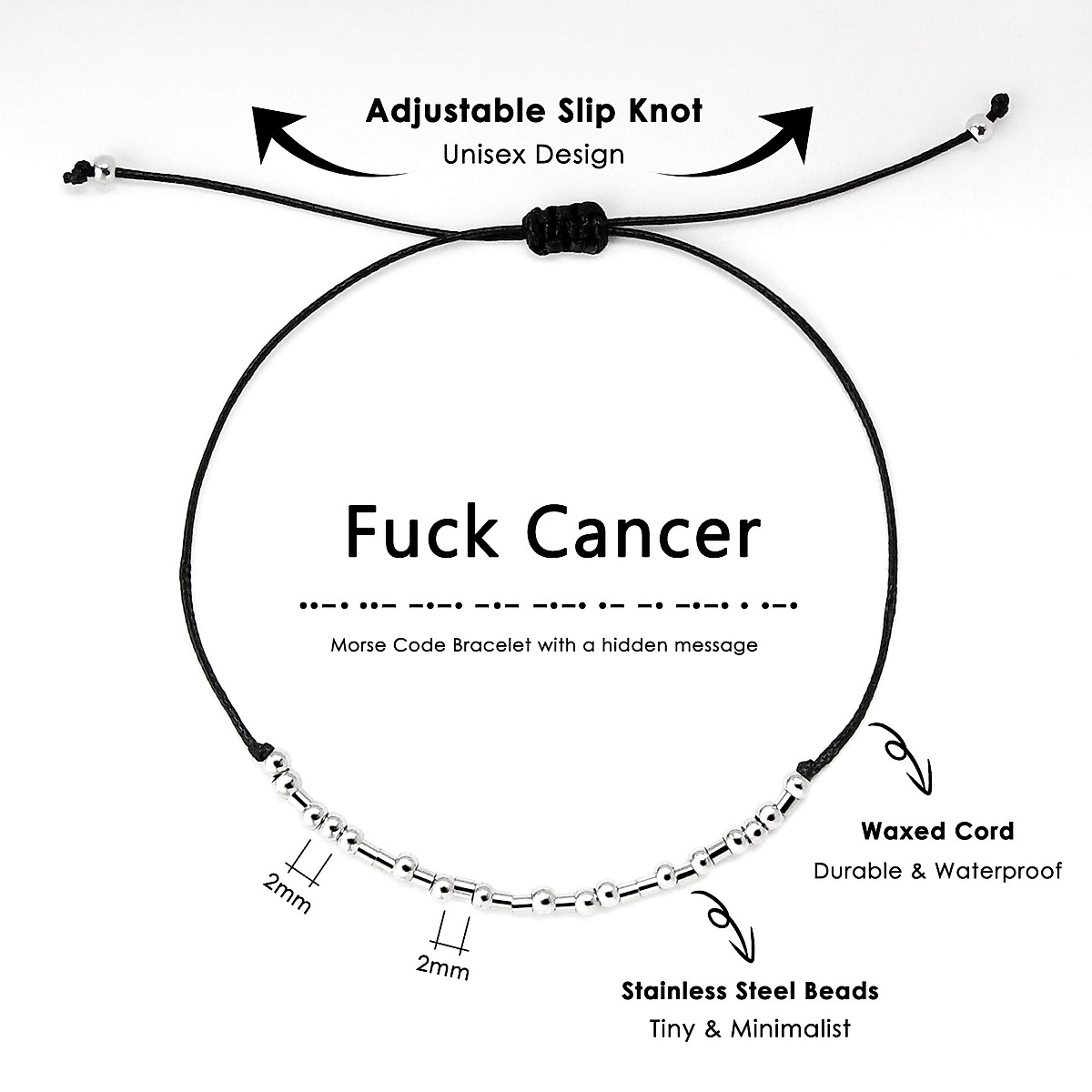 Fuck Cancer Morse Code Bracelet Stainless Steel Unique Cancer Patient Survivor Cheer Up Uplifting Inspirational Encouragement Gift ID Bracelet for Women Men Mother Wife Grandma