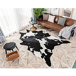 Larger Cow Print Rug Black and White Faux Hide Area Rug Faux Cowhide Rugs Animal Printed Area Rug Carpet for Home 62.2in x 86.6in/5.2 x 7.2ft