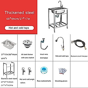 Stainless Steel Sink, Freestanding Kitchen Sink, Utility Sink with Hot and Cold Water Tap, Storage Rack, Suitable for Indoor, Garage, Laundry Room, Kitchen, Bathroom, etc. ( Size : 59*44*80cm/23*17*31