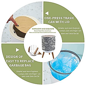 Trash Can with Lid Crewel Embroidery Floral Lace Needlework Seamless Hand Drawn Wood Small Garbage Bin Waste Bin for Kitchen Bathroom Bedroom Press Cover Wastebasket 7L/1.8 Gallon