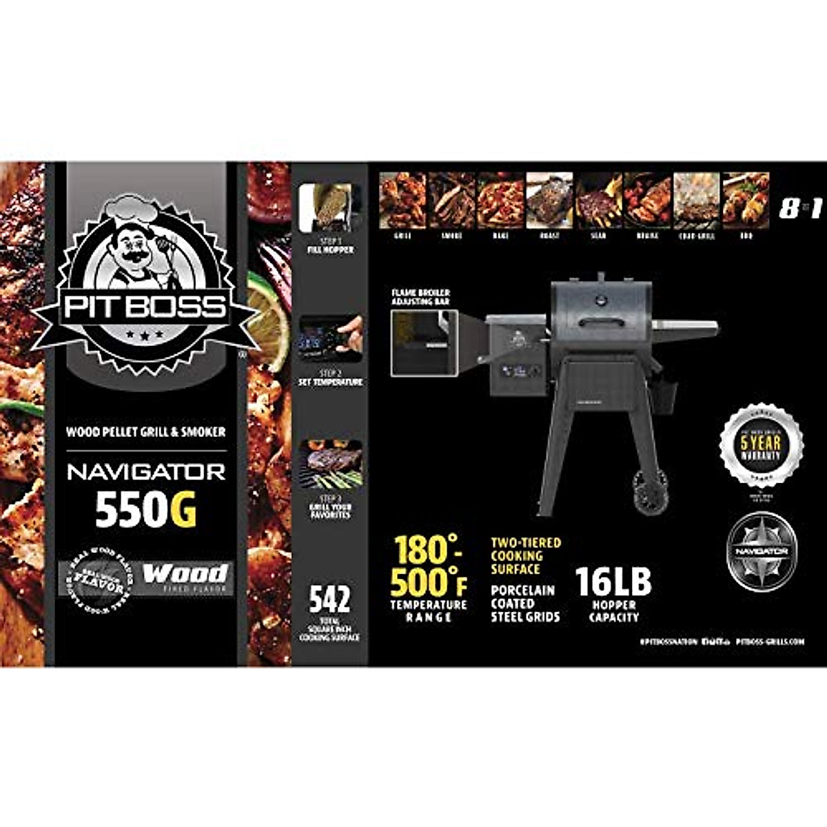 PIT BOSS PB550G Wood Pellet Grill with Cover and Folding Front Shelf Included, 550 sq. inch, Black