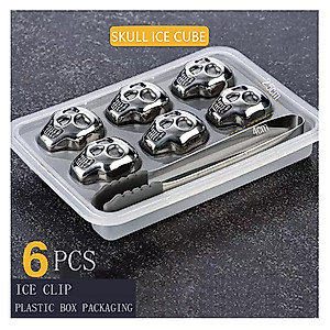 Reusable Stainless Steel Ice Cube Metal Whiskey Stones for Drinks Skull Shaped Set of 6 by i Kito