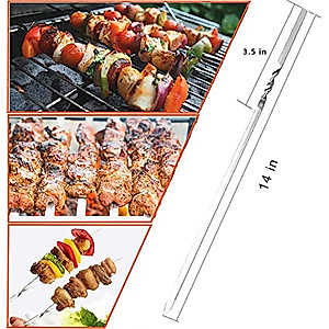 20 Piece Kebab Flat Metal Stainless Steel Skewers, BBQ Skewers, Reusable BBQ Skewers, Good for Sausage Chicken Vegetable Kebab - 14" (stainless steel)