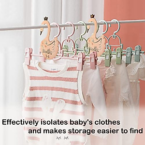 Quaocens 7 PCS Baby Closet Dividers, Swan-Shaped and Flower Pattern Wooden Baby Clothes Dividers for Closet, Marked Newborn To 24 Months Of Different Ages, Can Be Used To Organize The Baby Closet.