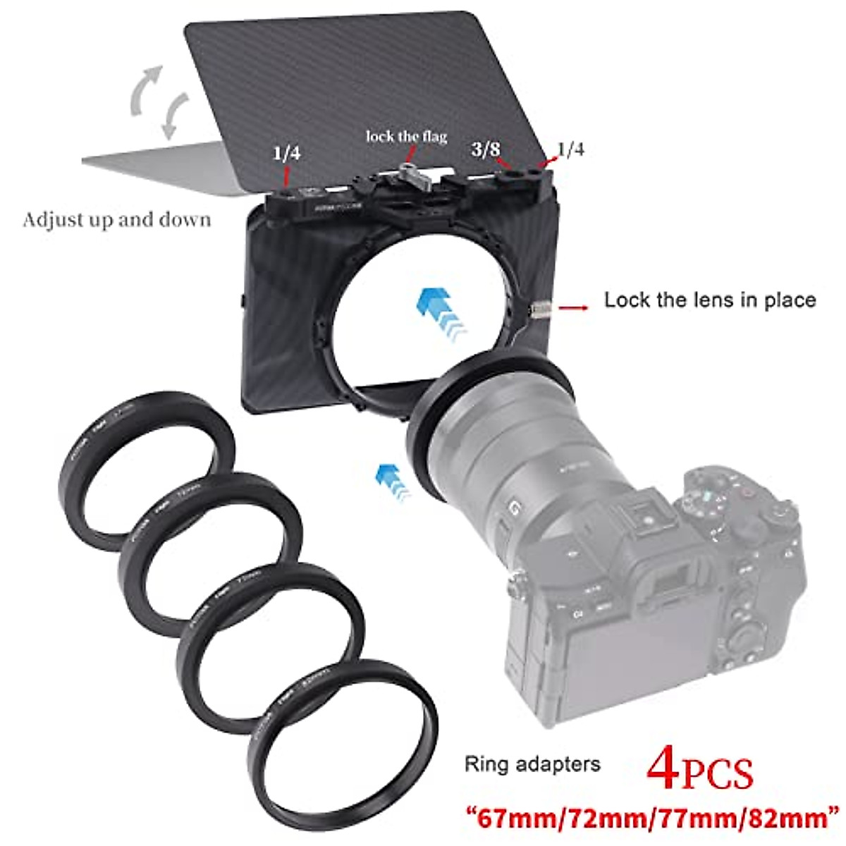 Fotga Mini Lightweight 4x4 4x5.65 Clip-on Lens Matte Box for DSLR Mirrorless Camera A7 A7R A7S II III IV Z6 Z7 II RP R3 R5C GH5 GH6 BMPCC 4K 6K,Compatible 52mm/55mm/58mm/62mm/67mm/72mm/77mm/82mm Lens